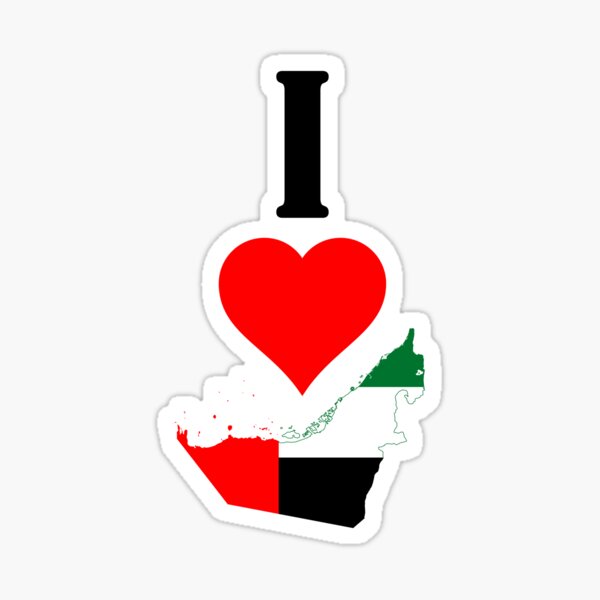 "I Love UAE Vertical I Heart United Arab Emirates Flag Map" Sticker for ...