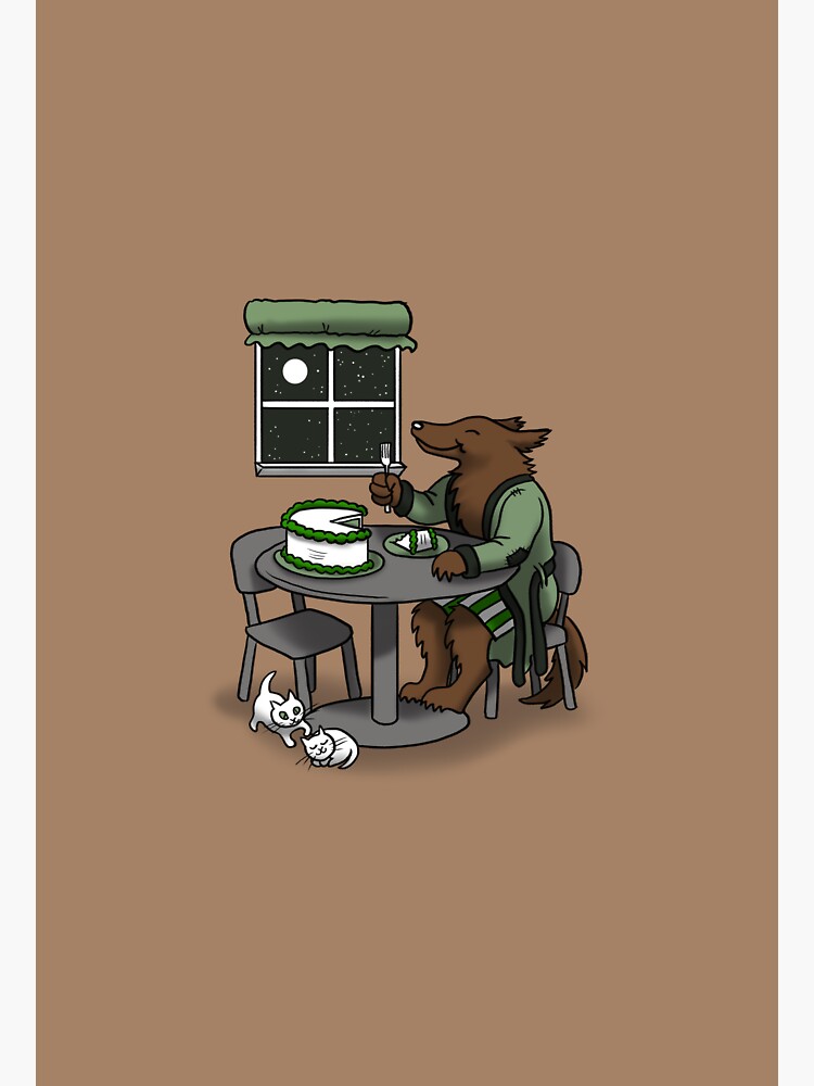 "The Lazy Werewolf- brown background-Harry-cake-kittens" Sticker for ...