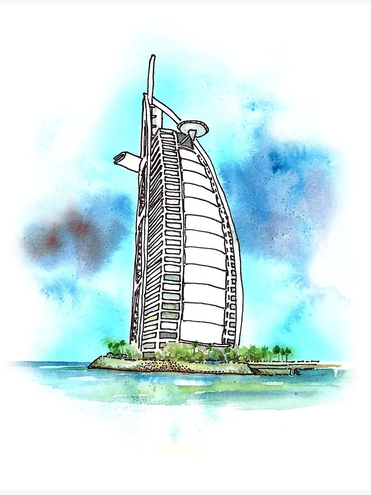 "Burj Al Arab - Watercolor wash drawing" Canvas Print for Sale by ...