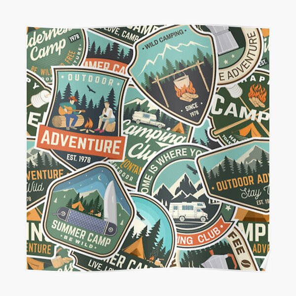 "Adventure Camp Wild Camping Sticker set Illustration" Poster for Sale ...