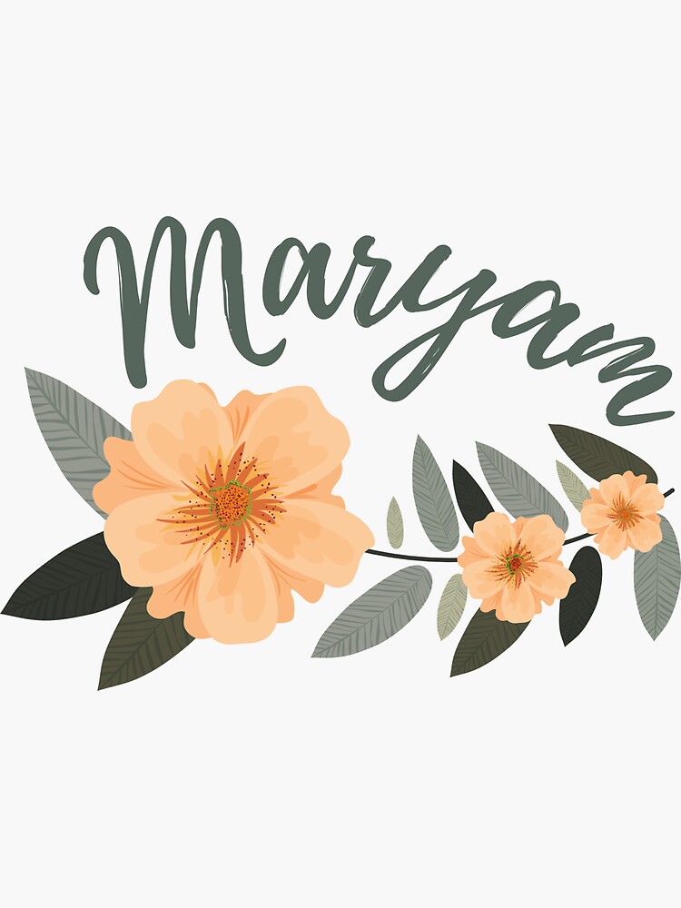 "Maryam Name Label With Pretty Flowers | Name Design Orange And Green ...