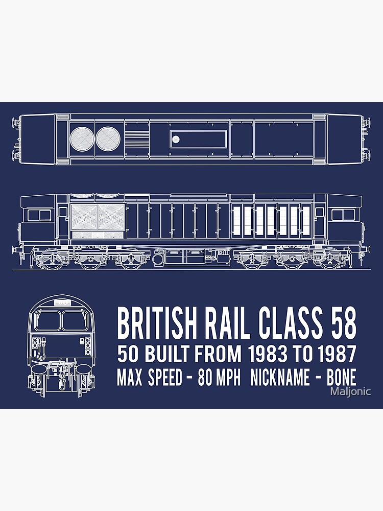 "British Rail Class 58 Train Bone Locomotive Blueprint Diagrams Gift ...