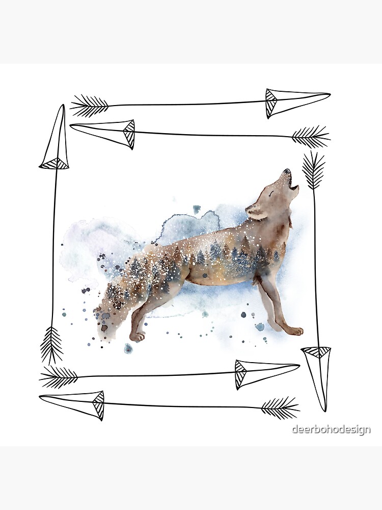 "Boho Wolf / Watercolor Pines" Sticker for Sale by deerbohodesign ...