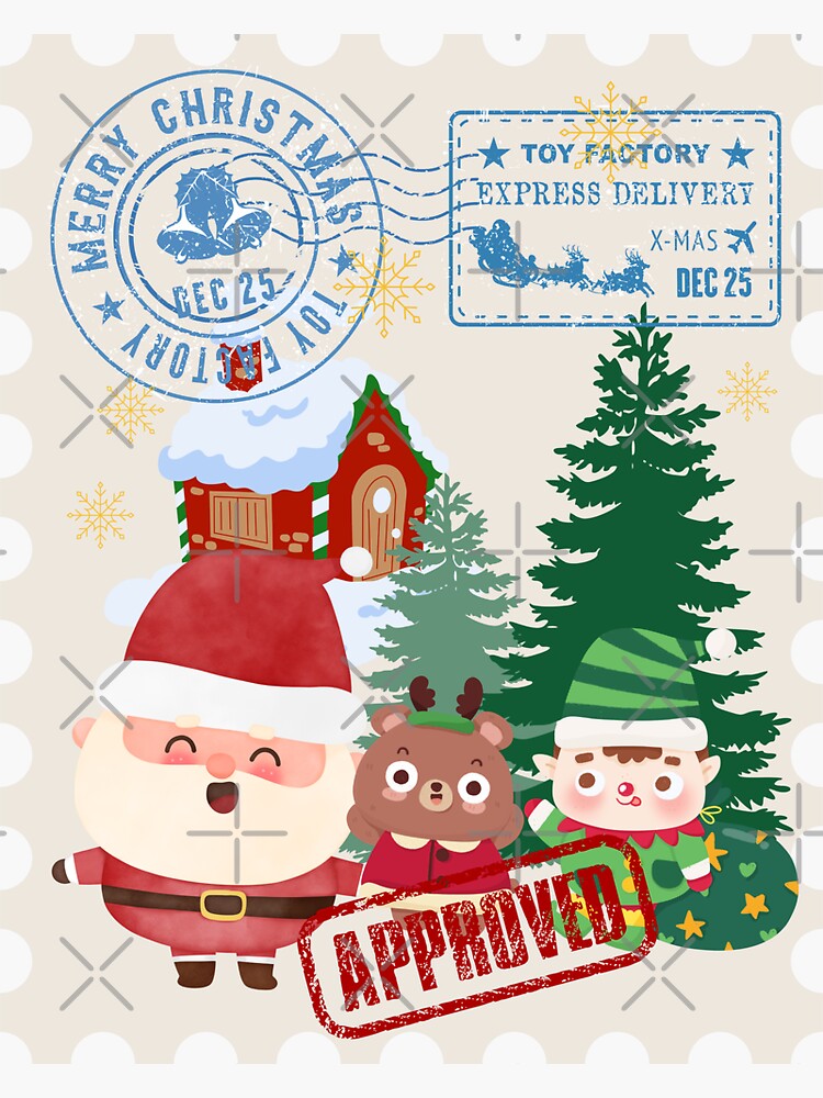 "Merry Christmas Toy Factory Stamp - Santa Claus Reindeer Elf" Sticker ...