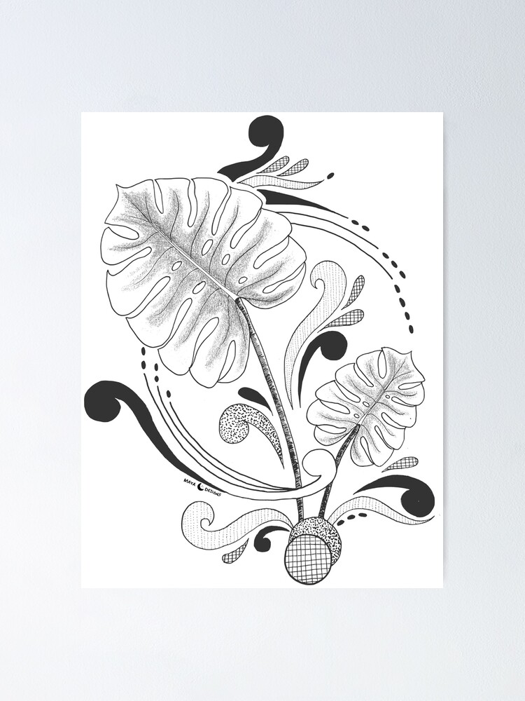 "Monstera Scrollwork" Poster for Sale by MayaMoonDesigns | Redbubble