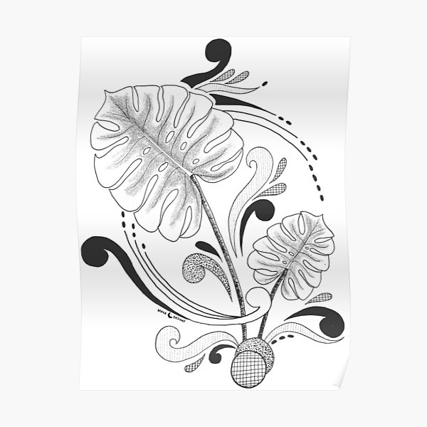"Monstera Scrollwork" Poster for Sale by MayaMoonDesigns | Redbubble