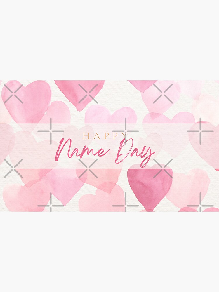 "Happy Name Day - Pink Watercolour Hearts" Sticker for Sale by ...
