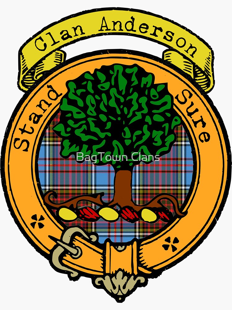 "Anderson Clan Surname tartan and crest" Sticker for Sale by BagTown ...