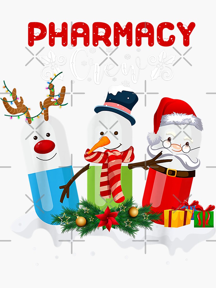 "Pharmacy Crew Christmas Pills Snowman Reindeer Santa Claus T-Shirt ...