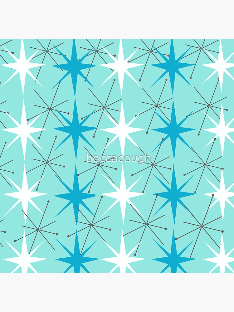 "Mid century atomic stars, aqua, white, cyan, black" Sticker for Sale ...