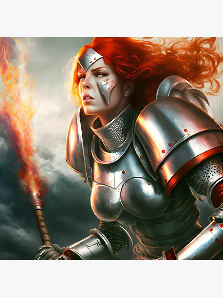 "Redhead Female Knight Flaming Sword" Sticker for Sale by bitstudio ...