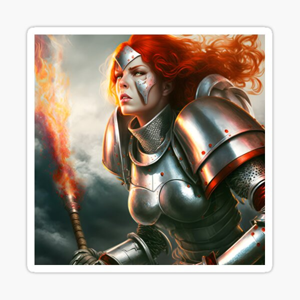 "Redhead Female Knight Flaming Sword" Sticker for Sale by bitstudio ...