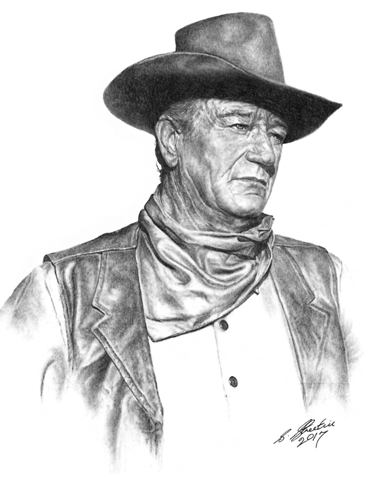 "John Wayne Charcoal Drawing " Sticker for Sale by LittleBowPeeps ...