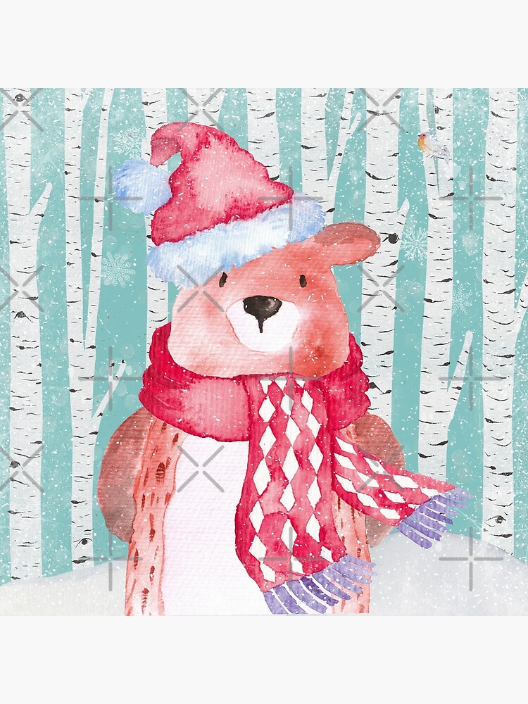 "Winter Woodland Friends Bear Forest Animals Illustration" Poster by ...