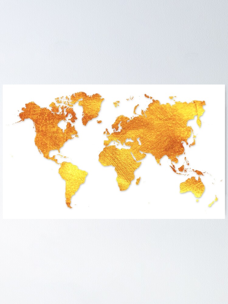 "White and Gold Map of The World - World Map for your walls" Poster for ...