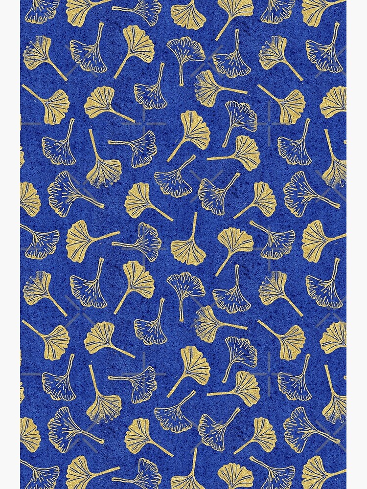 Poster « Motif de linogravure Ginkgo Biloba GLITTER GOLD DEEP BLUE ...