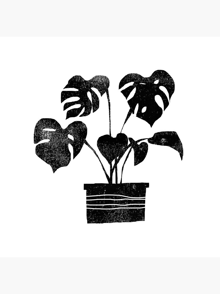 "Monstera linocut black and white minimalist houseplants tropical ...