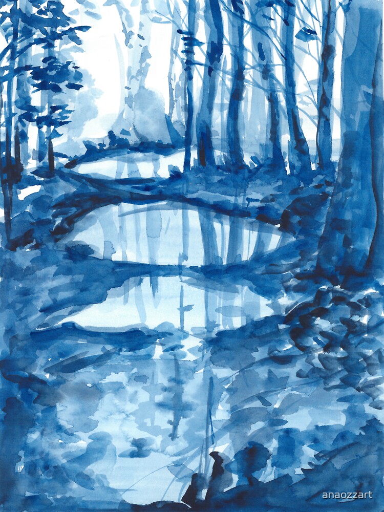 "Watercolor blue landscape, abstract landscape, trees" Sticker for Sale ...