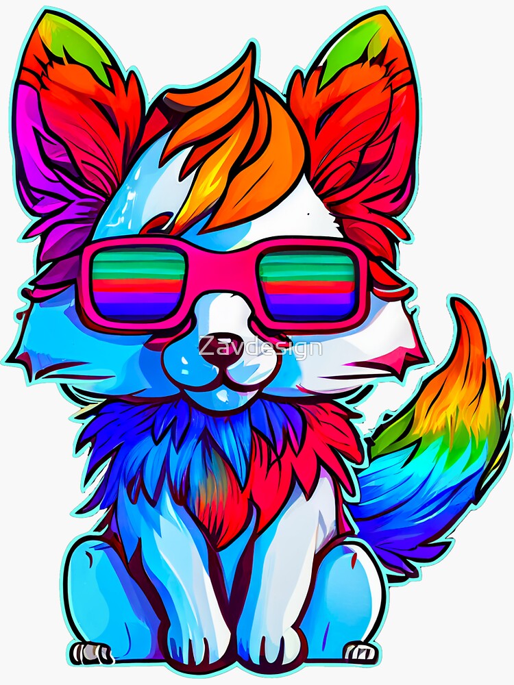 "Rainbow happy fox logo design." Sticker for Sale by Zavdesign | Redbubble