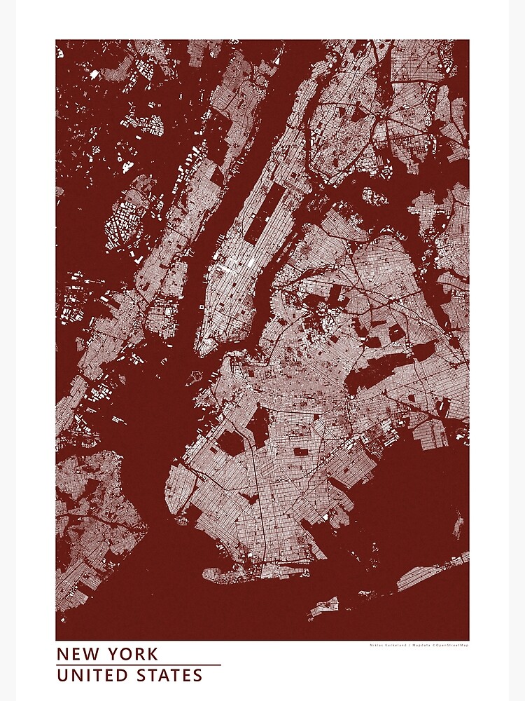 New York City - City Map / Map / Figure Ground Plan - colored red ...