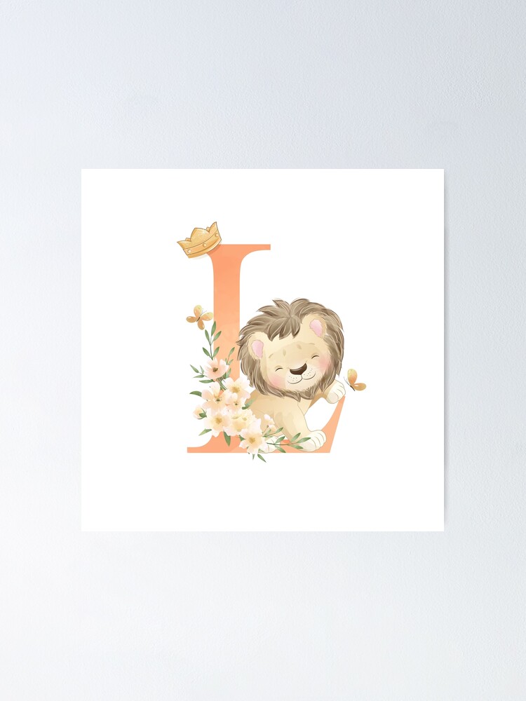 "Cute little lion with the letter L" Poster for Sale by HusseinHB ...