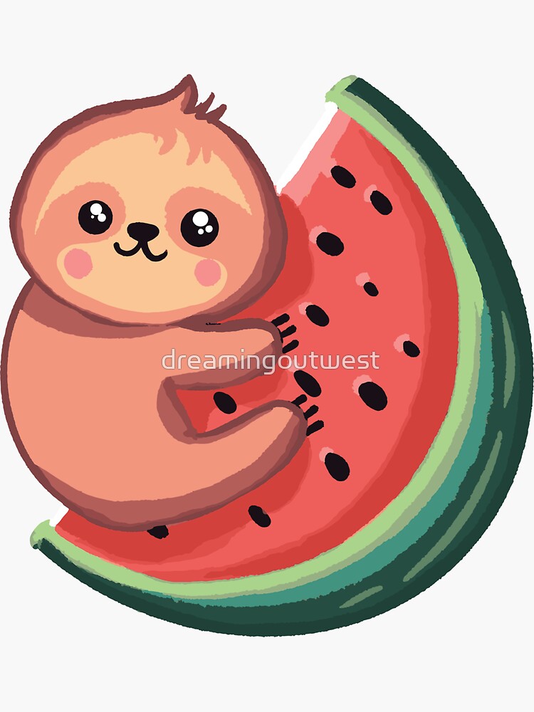 "Baby Sloth with a watermelon " Sticker for Sale by dreamingoutwest ...