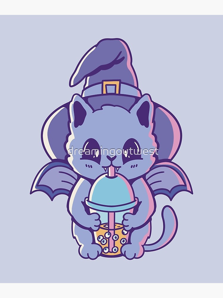 "Kawaii bat cat drinking boba " Poster for Sale by dreamingoutwest ...