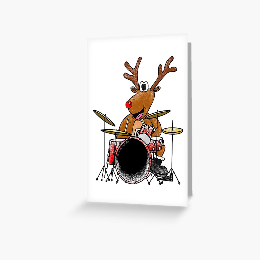 "Christmas Drummer Rudolf The Reindeer Playing Drums Musician" Greeting ...