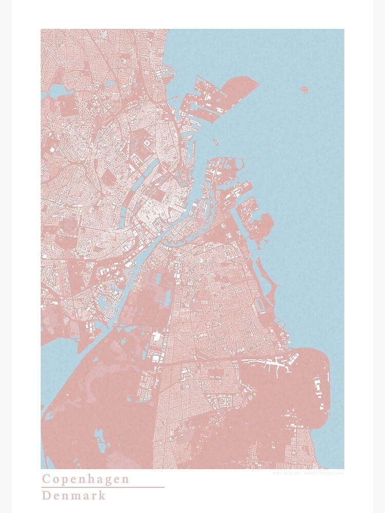 Copenhagen - city plan / map / figure ground plan - colored old pink ...