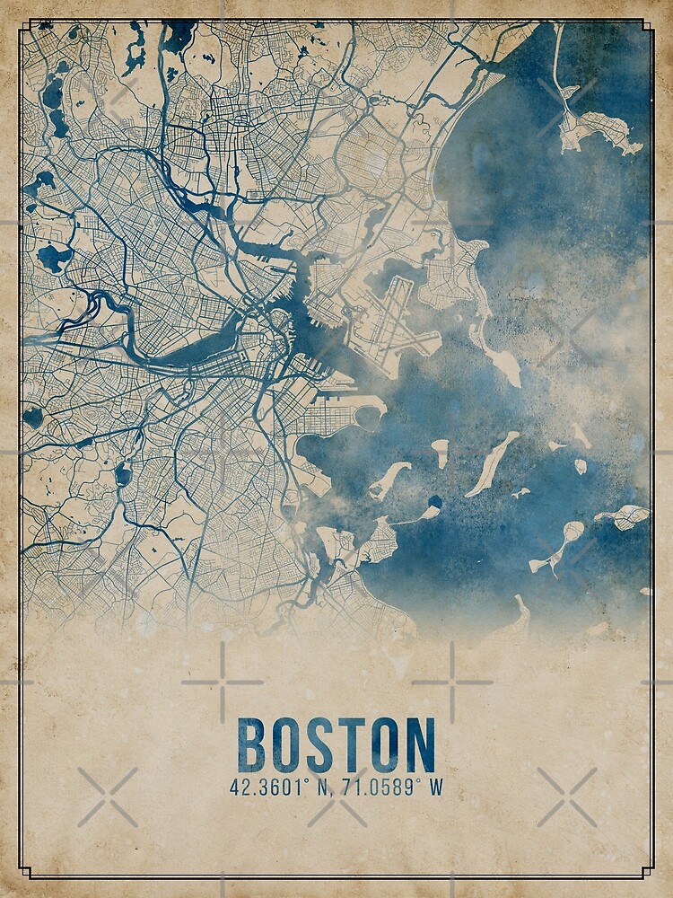 Boston Antique Watercolor City Map Poster Premium Matte Vertical Poster ...