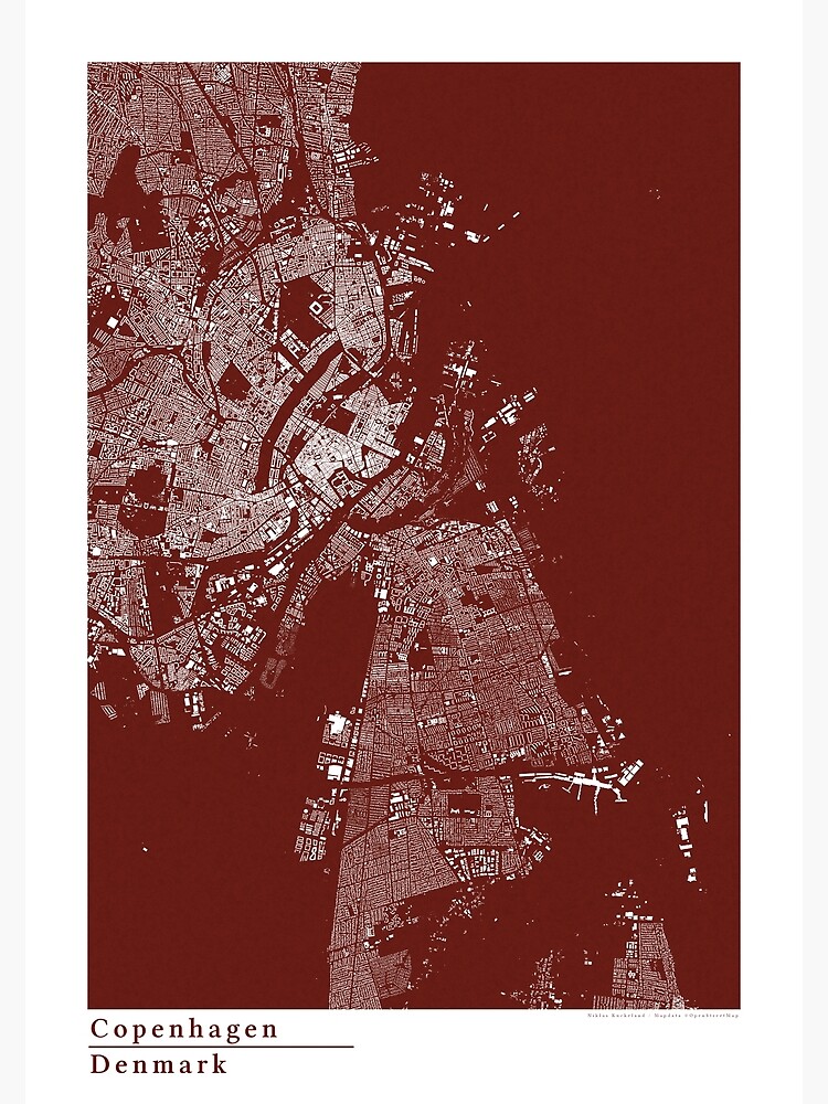 Copenhagen - city plan / map / figure ground plan - colored red ...