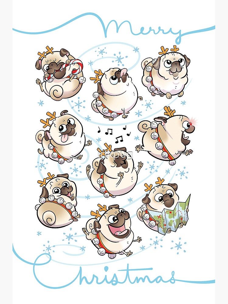 "Reindeer Pugs Christmas card" Greeting Card for Sale by inkpug | Redbubble
