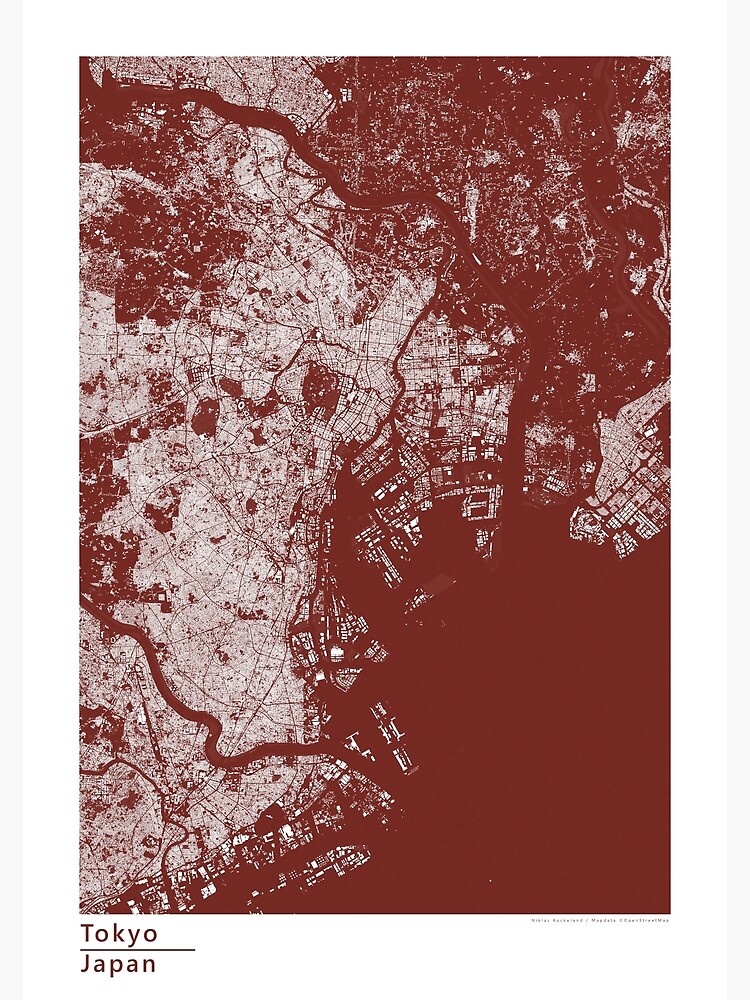 Tokyo - city plan / map / figure ground plan - colored red inverted ...