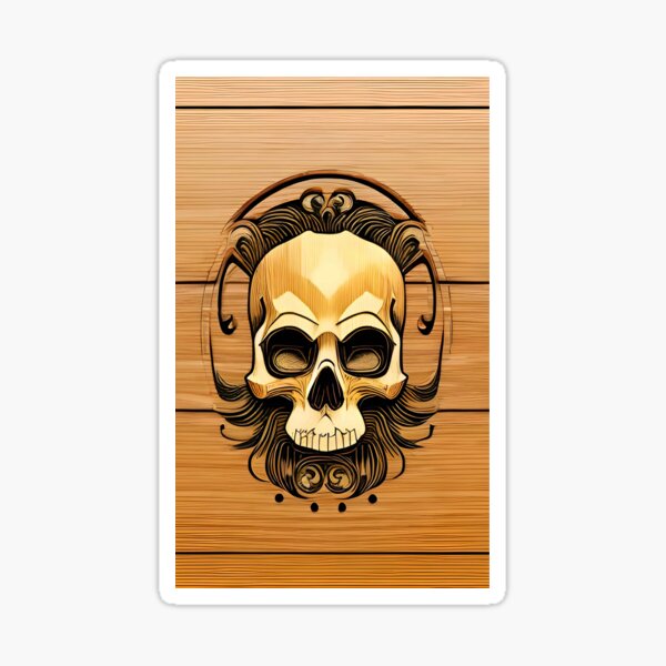 "Wooden skull with ear phones" Sticker for Sale by Gus-Wolvius | Redbubble