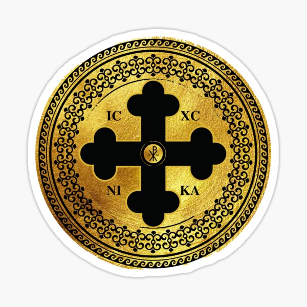 "Greek Orthodox Cross Gold Paint Black Trim ICXC NIKA" Sticker for Sale ...