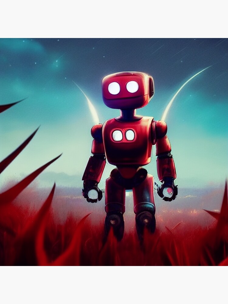 "Moon Bot - Big red Robot on a field of thorns" Sticker for Sale by ...