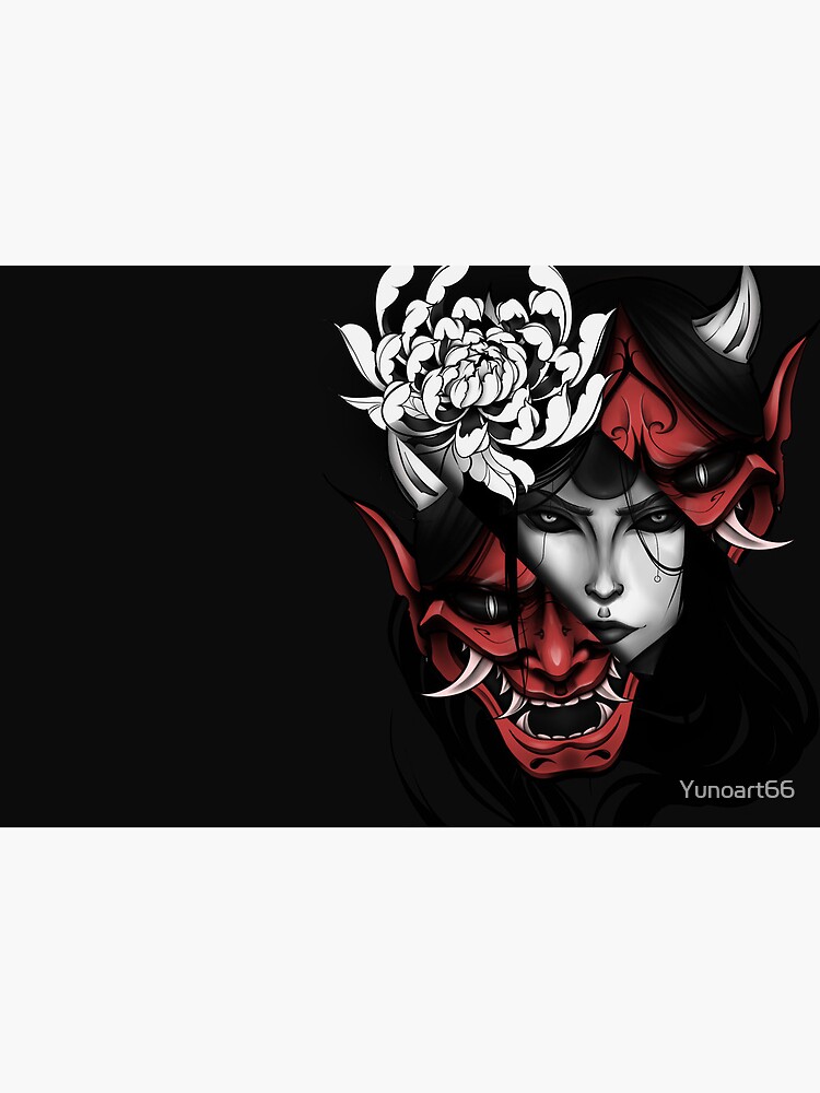 "Japanese Oni Mask and Kiku " Mask for Sale by Yunoart66 | Redbubble