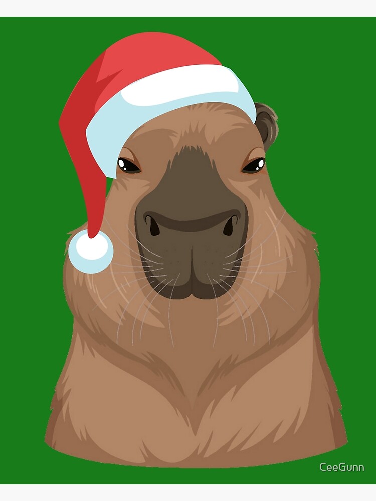 "Christmas Capybara in Santa Hat" Poster for Sale by CeeGunn | Redbubble
