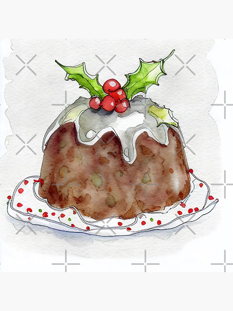 "Old Fashioned British Christmas Pudding with Holly and Custard ...