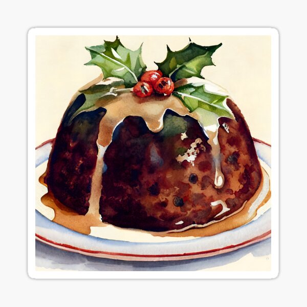 "Old Fashioned British Christmas Pudding with Holly and Custard ...