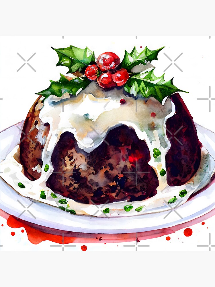 "Old Fashioned British Christmas Pudding with Holly and Custard ...