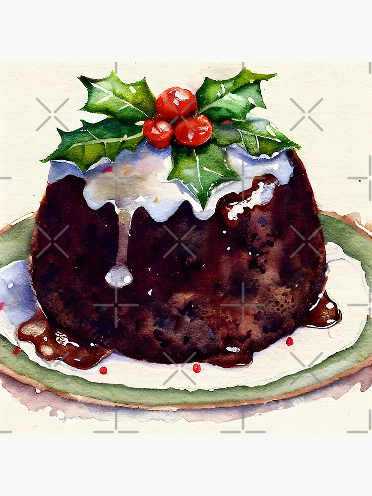 "Old Fashioned British Christmas Pudding with Holly and Custard ...