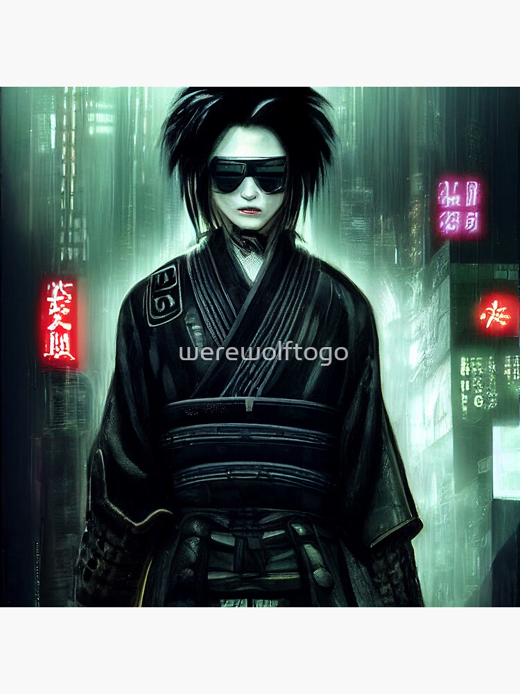 "Neo Tokyo Cyberpunk Samurai Girl" Sticker for Sale by werewolftogo ...