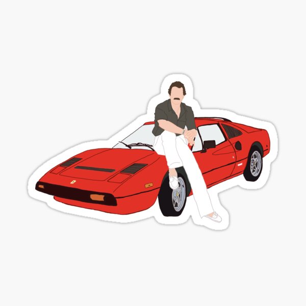 "Magnum p.I. And his Ferrari " Sticker for Sale by froggyleggs | Redbubble
