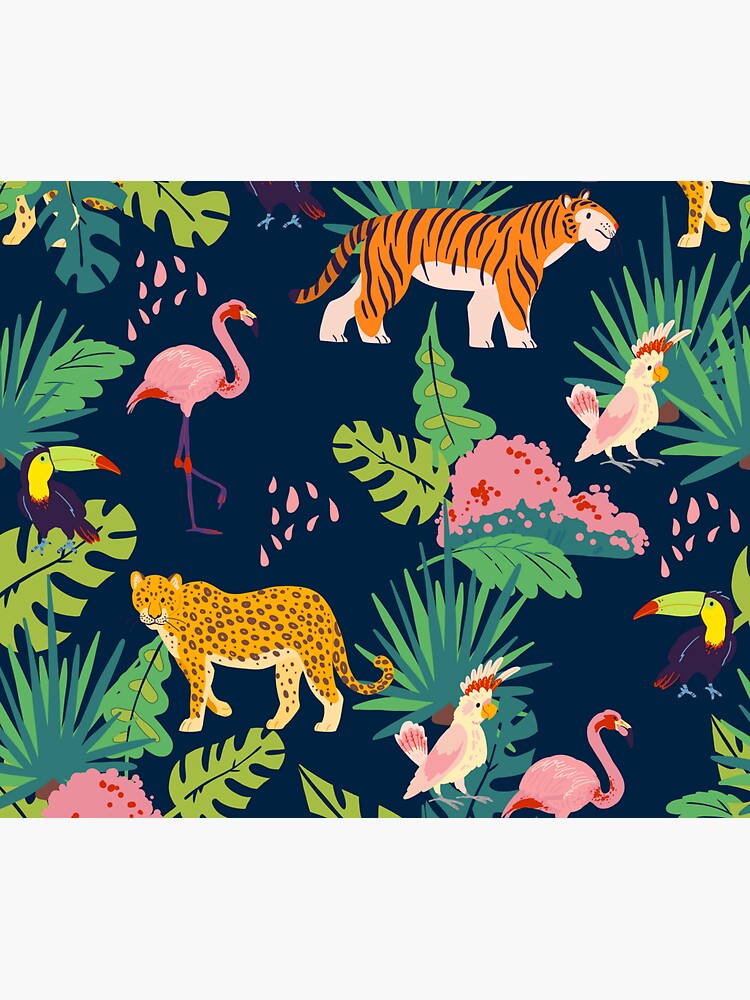 "Tigers and Flamingo tropical pattern jungle plants and elements ...
