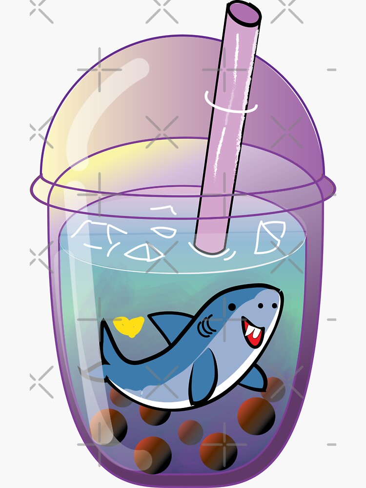 "Purple shark boba tea" Sticker for Sale by fluffyfamcraft | Redbubble