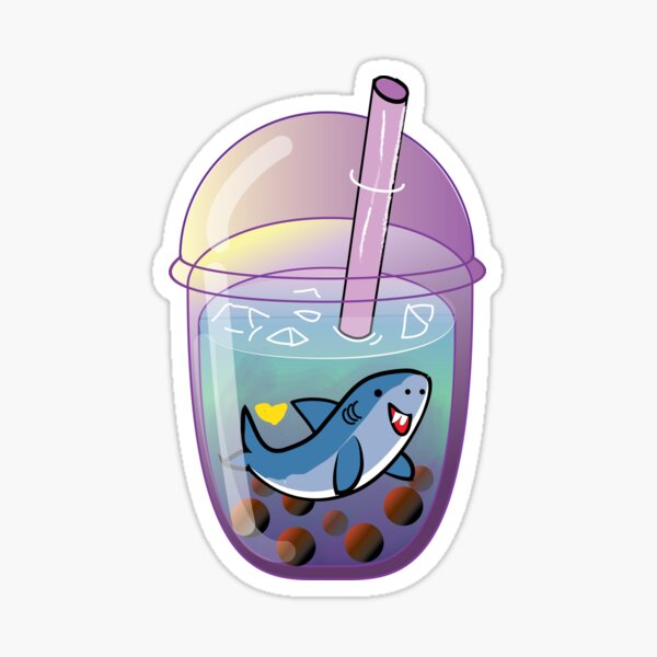 "Purple shark boba tea" Sticker for Sale by fluffyfamcraft | Redbubble