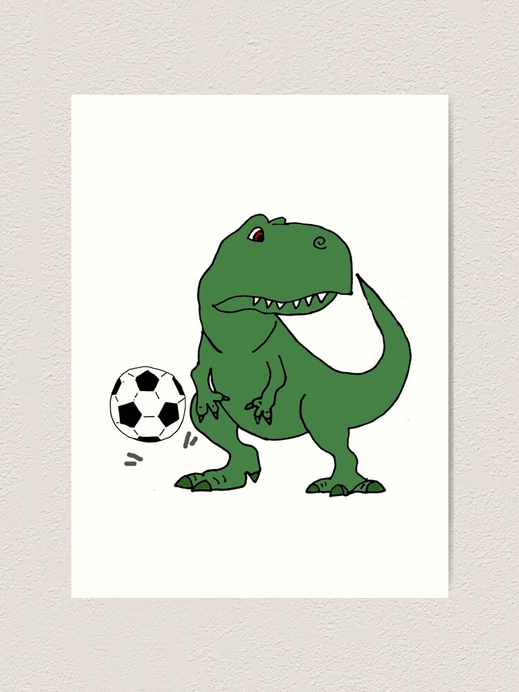 "Funny Cool T-rex Dinosaur Playing Football" Art Print by naturesfancy ...