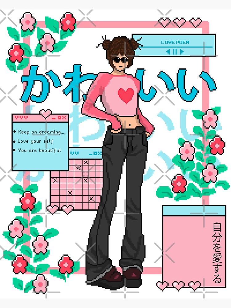 "kawaii pink fashion girl pixel art" Sticker for Sale by YumiPix ...