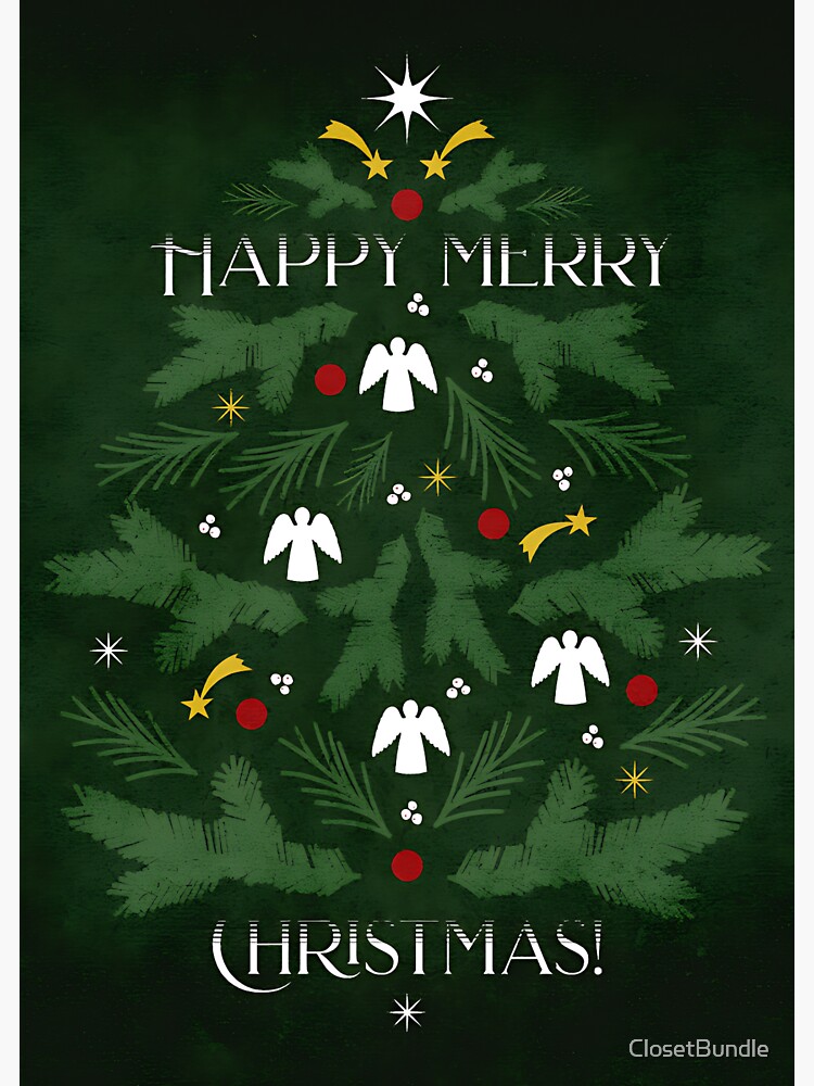 "Happy Merry Christmas - Tree" Sticker for Sale by ClosetBundle | Redbubble